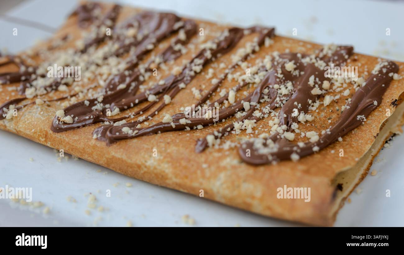 Flat Lay of Delicious Chocolate Crepes Stock Photo - Alamy