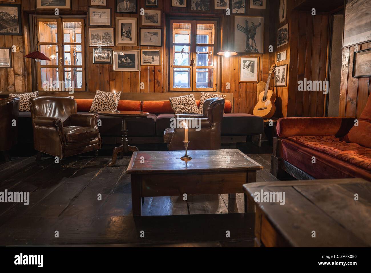 Cozy Interior of Luxury Alpine Hotel with Rustic Wooden Design Stock ...