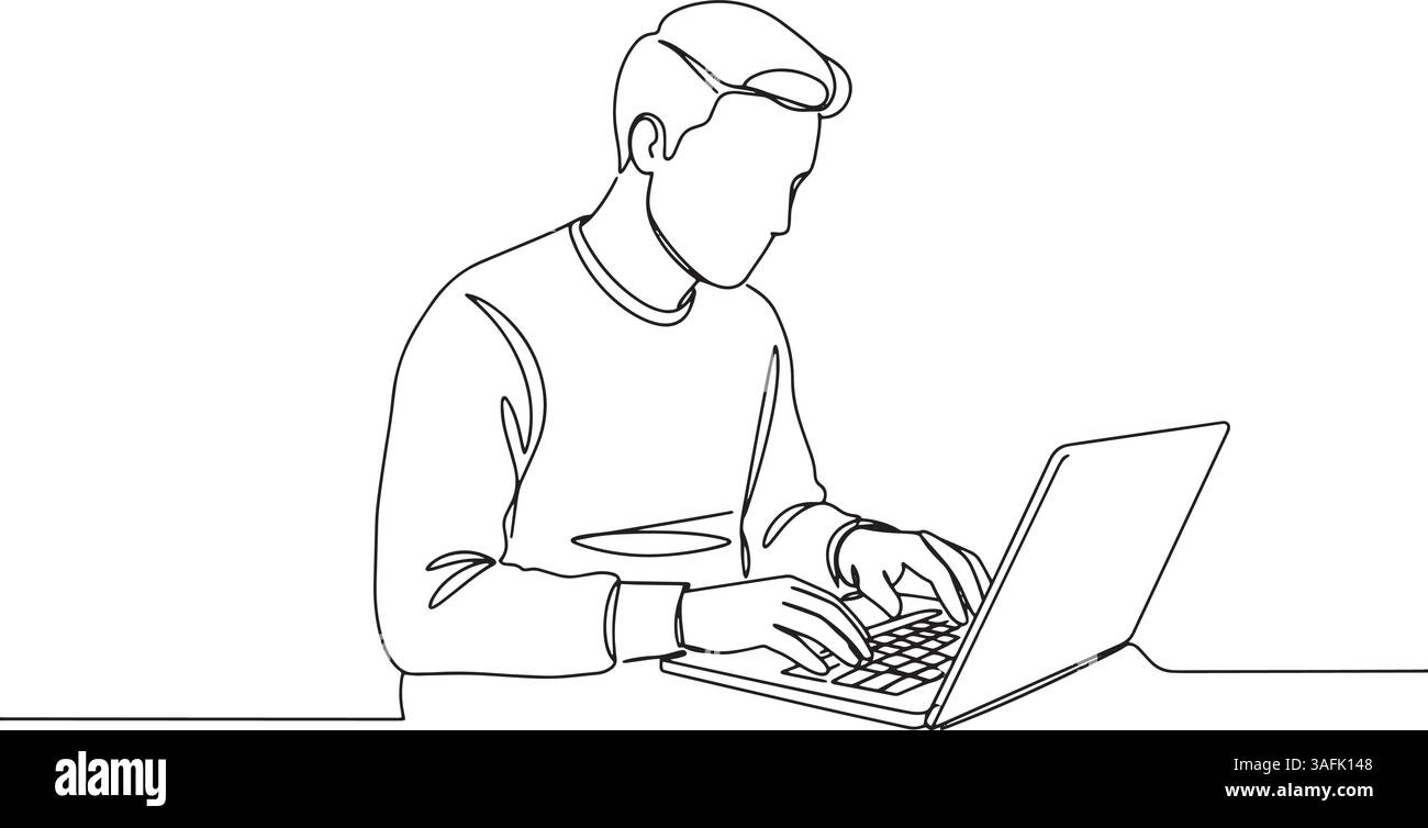 A Man Using Laptop Line Art – Minimalist One-Line Work and Technology ...