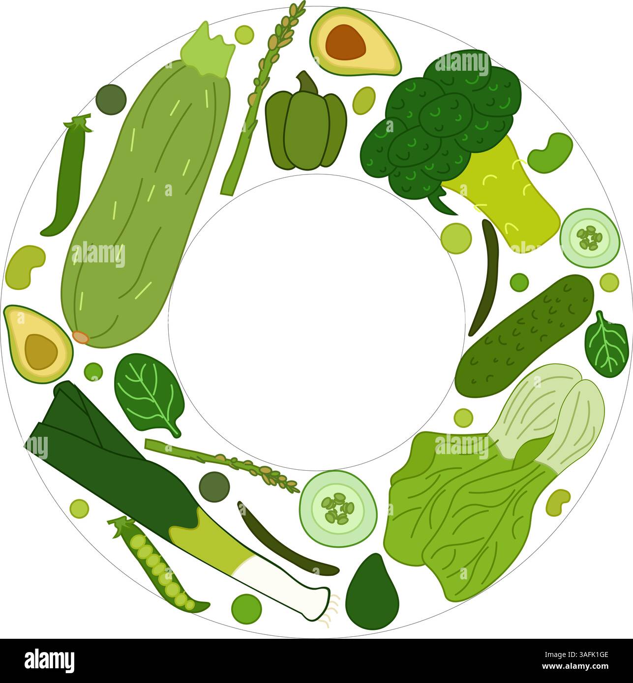 Green vegetable Circle round frame vector flat illustration. art for ...
