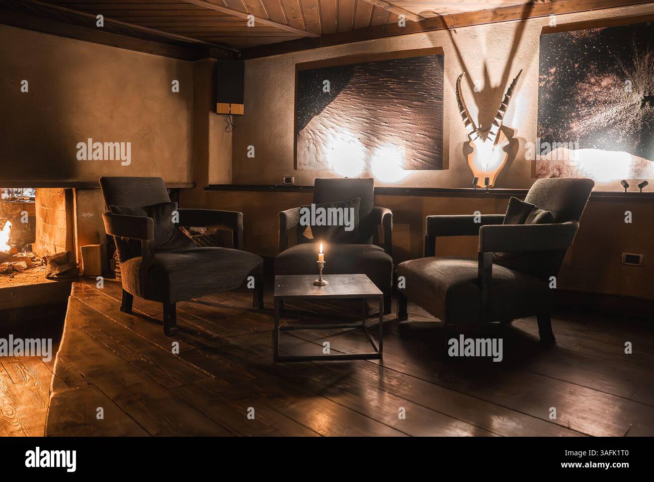 Cozy Lounge with Fireplace in Luxury Alpine Hotel, Italian Alps Stock ...