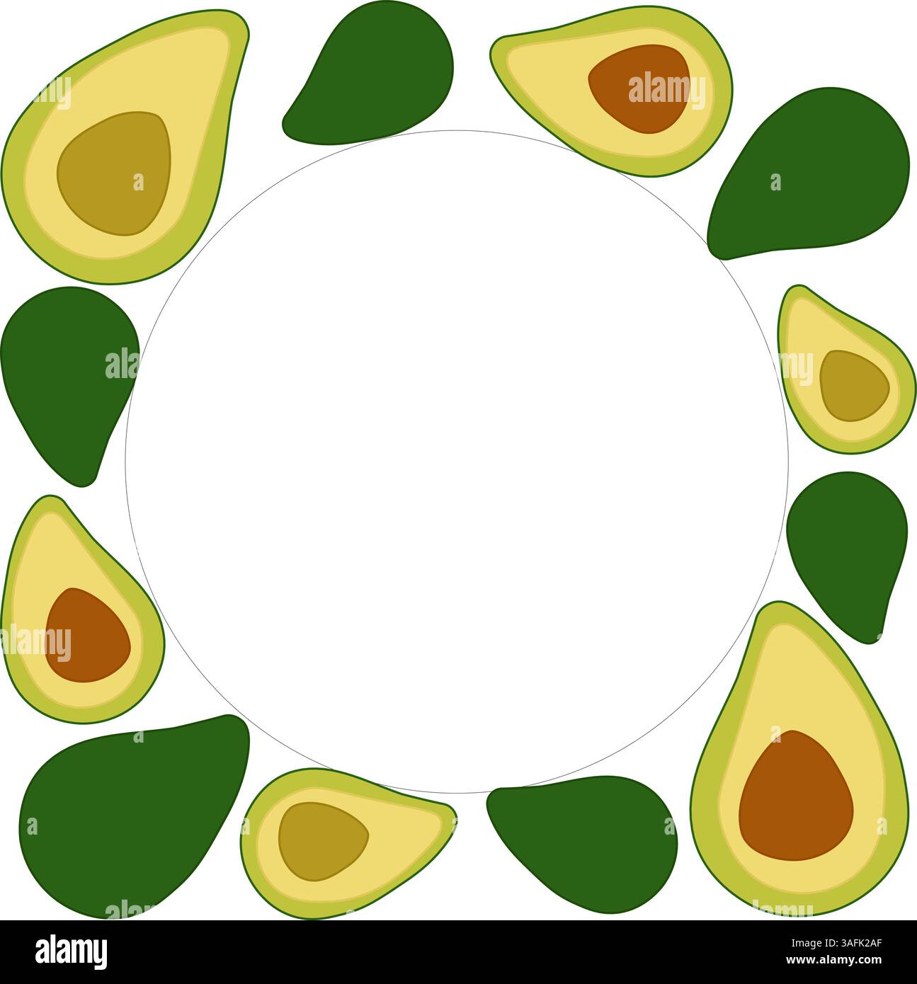 Avocado circle round Frame in square. Avocado flat Background with ...