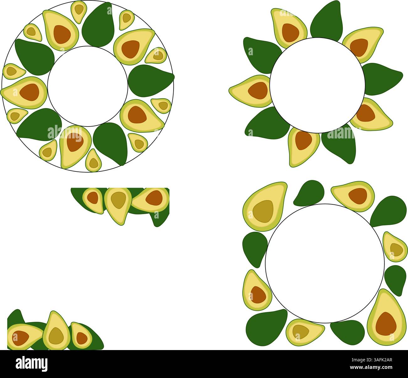 Avocado circle round square Frame set. Vector flat Avocado Background ...