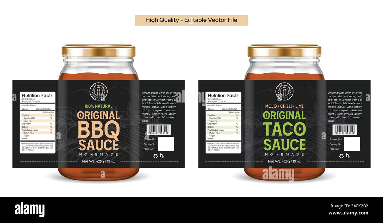 BBQ sauce label design, Taco sauce label design, Mexican food packaging ...