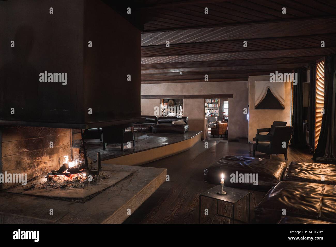Luxurious Hotel Interior with Fireplace in the Italian Alps Stock Photo ...