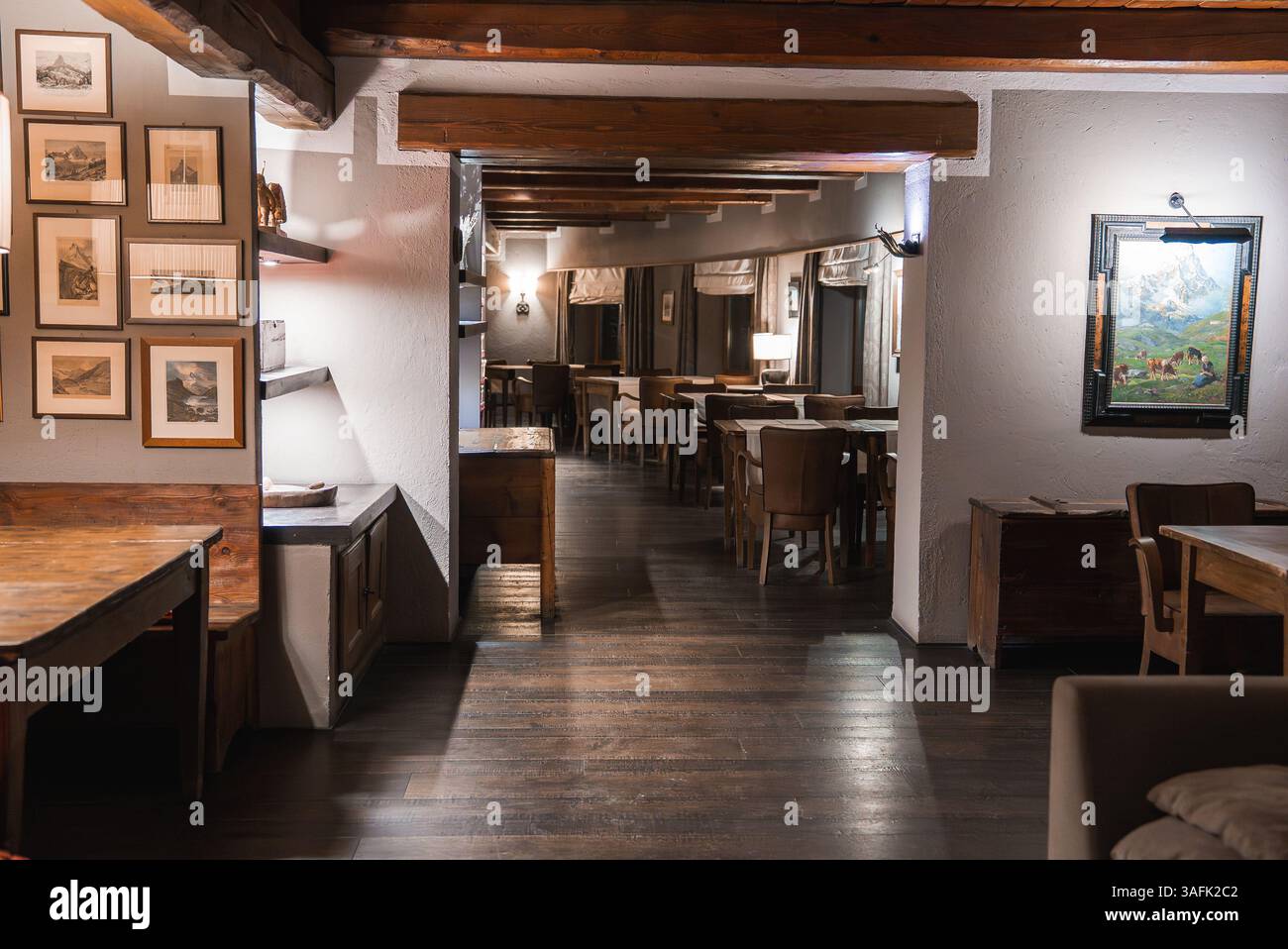 Interior of a Luxury Alpine Hotel with Rustic Wooden Design Stock Photo ...