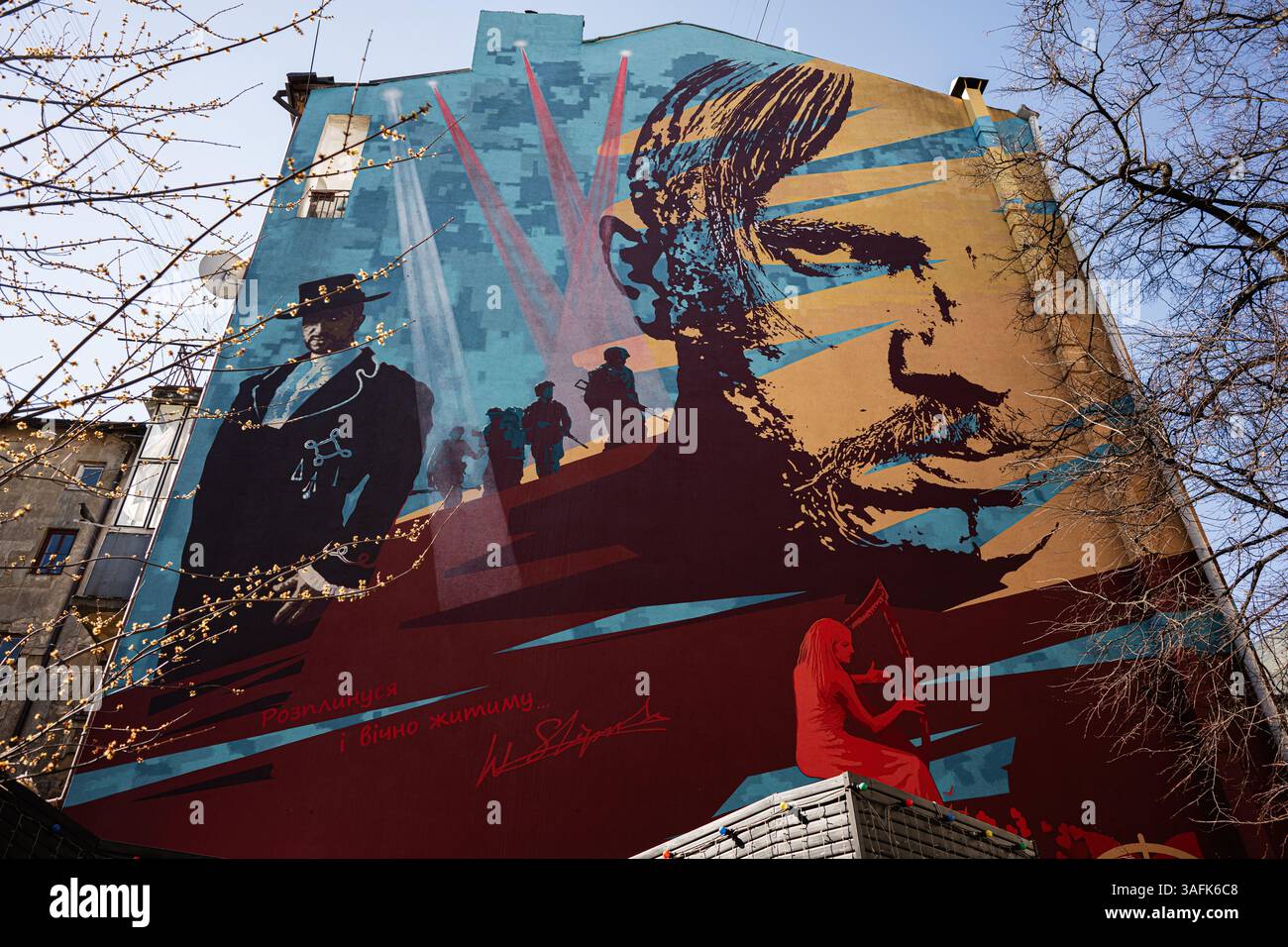 Lviv, Ukraine - April 06, 2025: Large urban mural featuring expressive ...