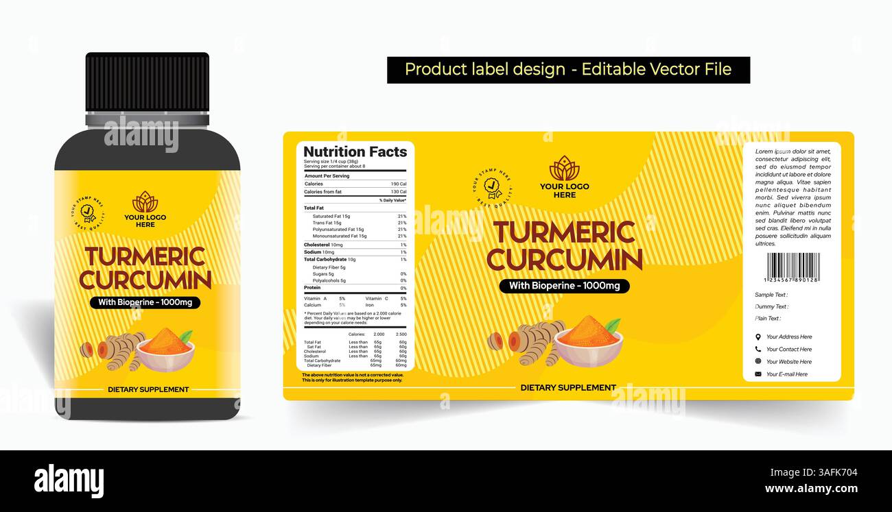 Turmeric supplement capsule label design jar packaging design, turmeric ...