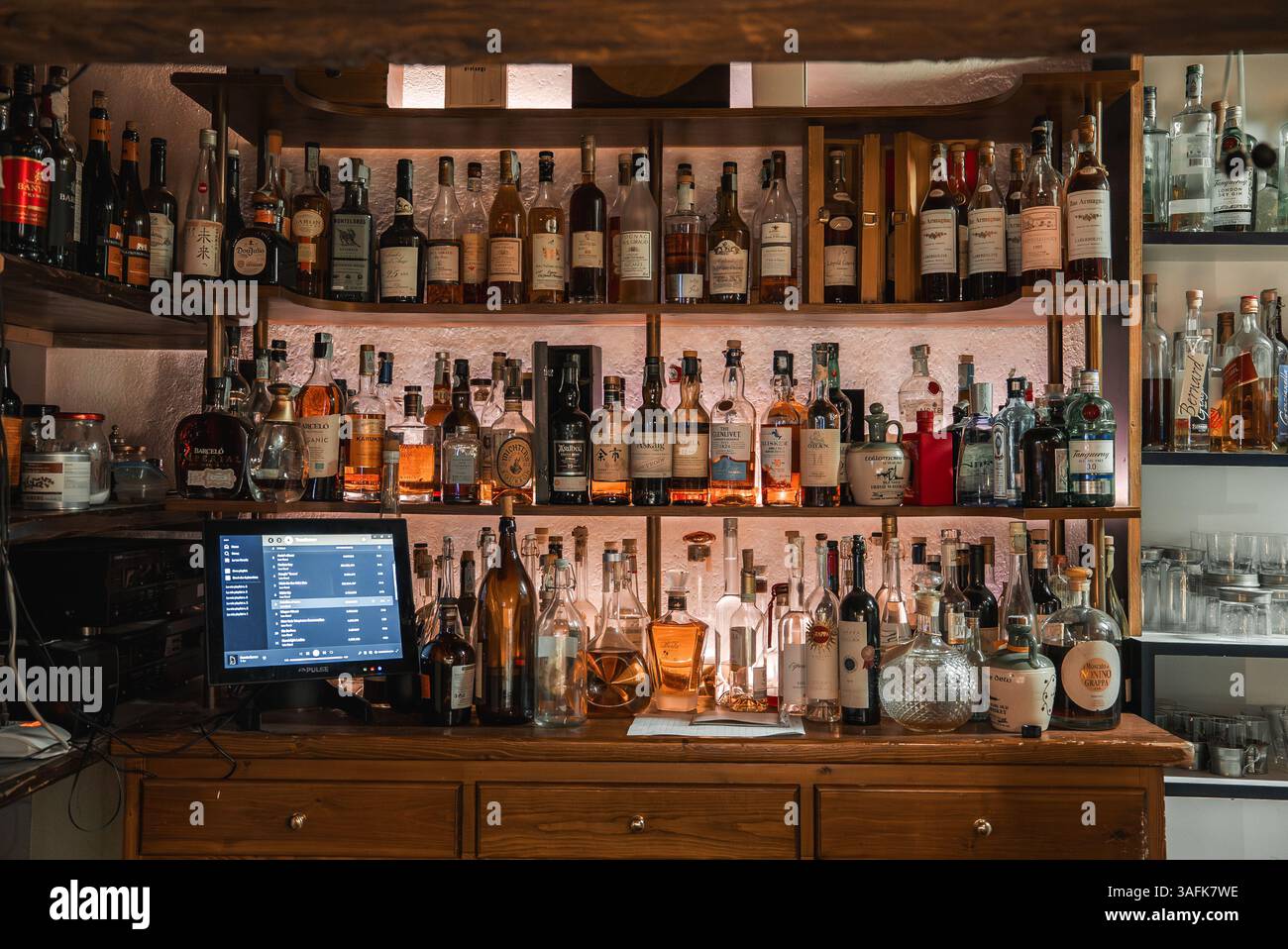 Well Stocked Bar in a Luxury Alpine Hotel with Warm Lighting Stock ...