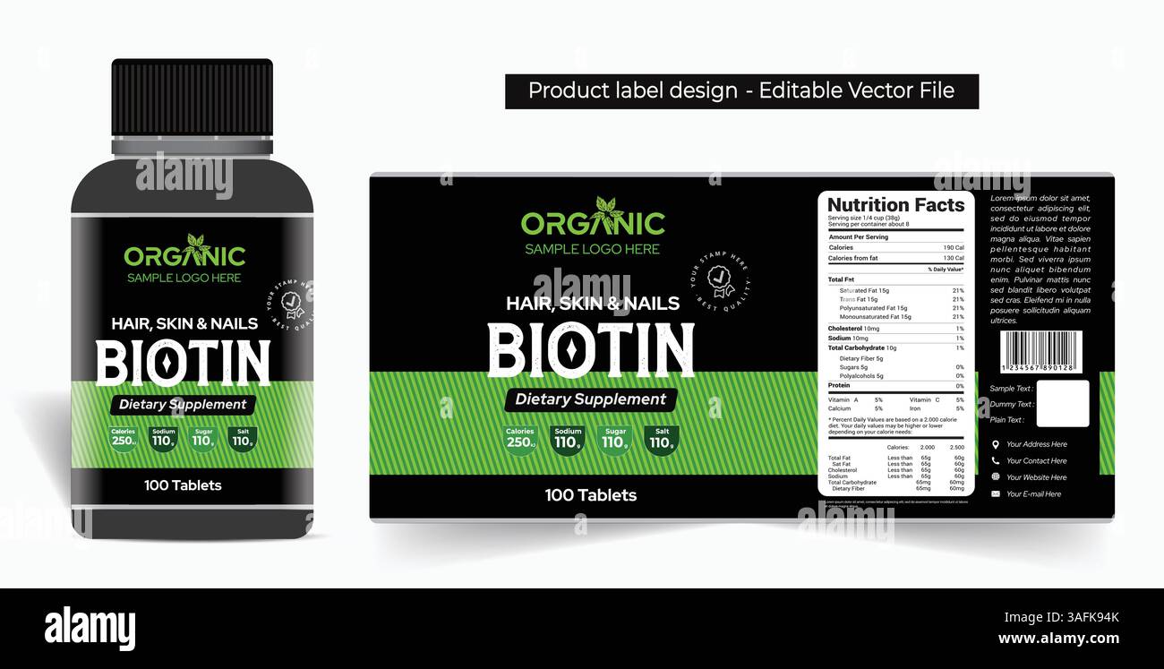 Biotin supplement label design multivitamin capsule label packaging ...