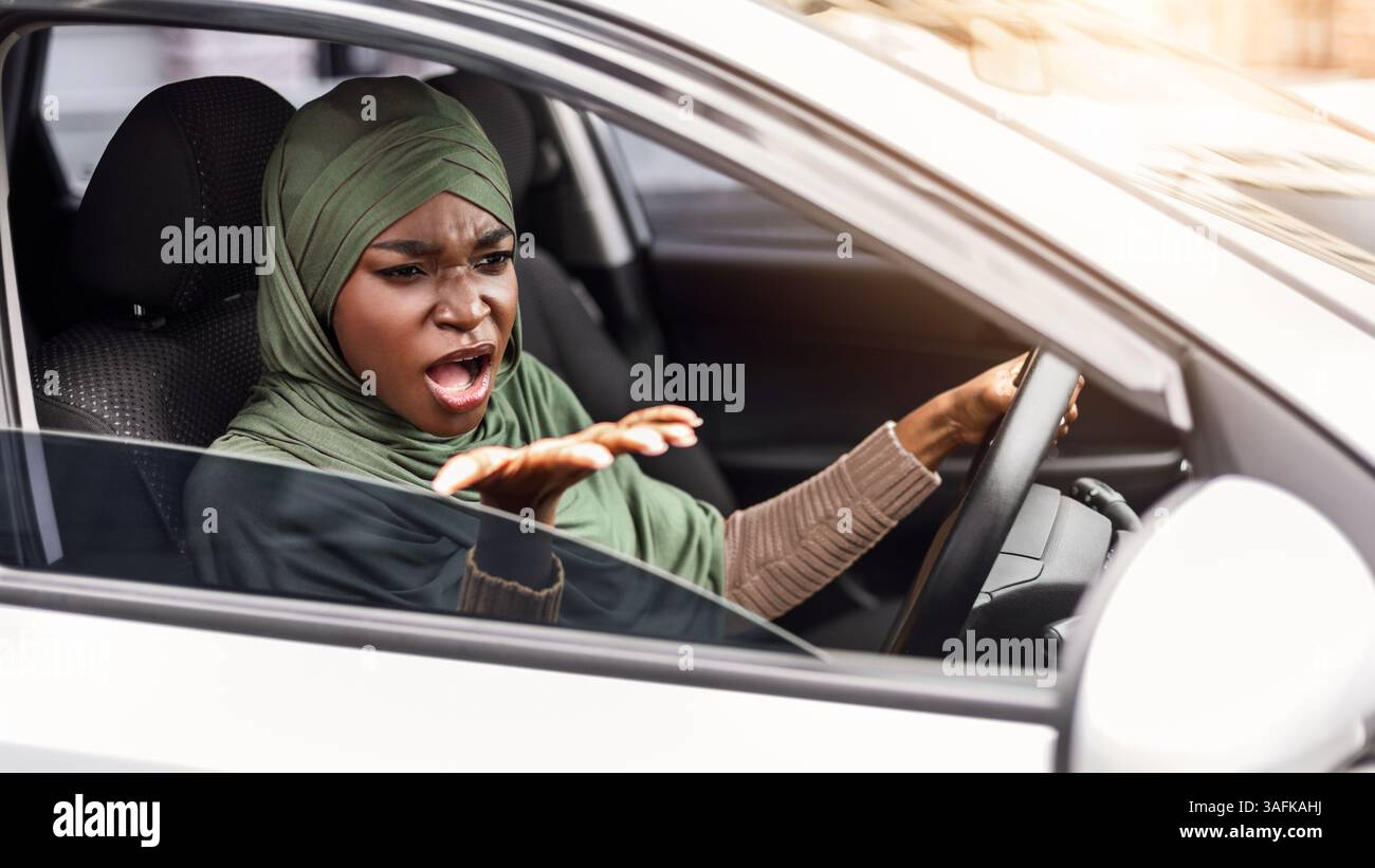 Angry Black Islamic Woman Driving Car, Arguing With Someone In Traffic ...