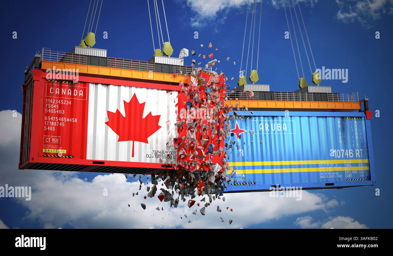 Cargo containers with flags of Canada and Aruba - 3D illustration Stock ...