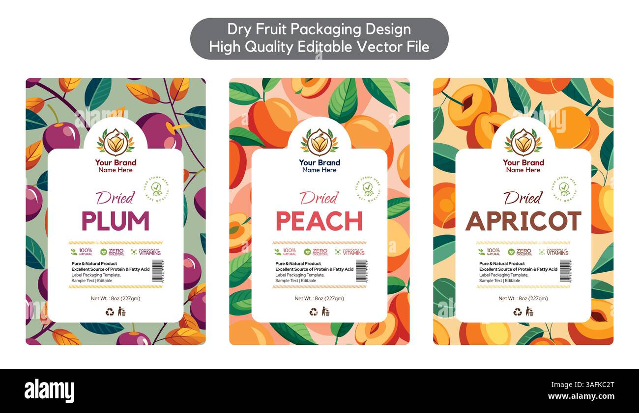 Dry fruit label design, Dried Plum label Peach Dried Apricot label ...