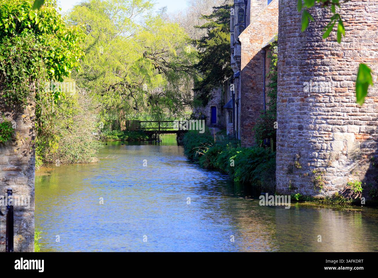 The Bishop's Palace and moat, Wells, Somerset, England. Spring taken ...