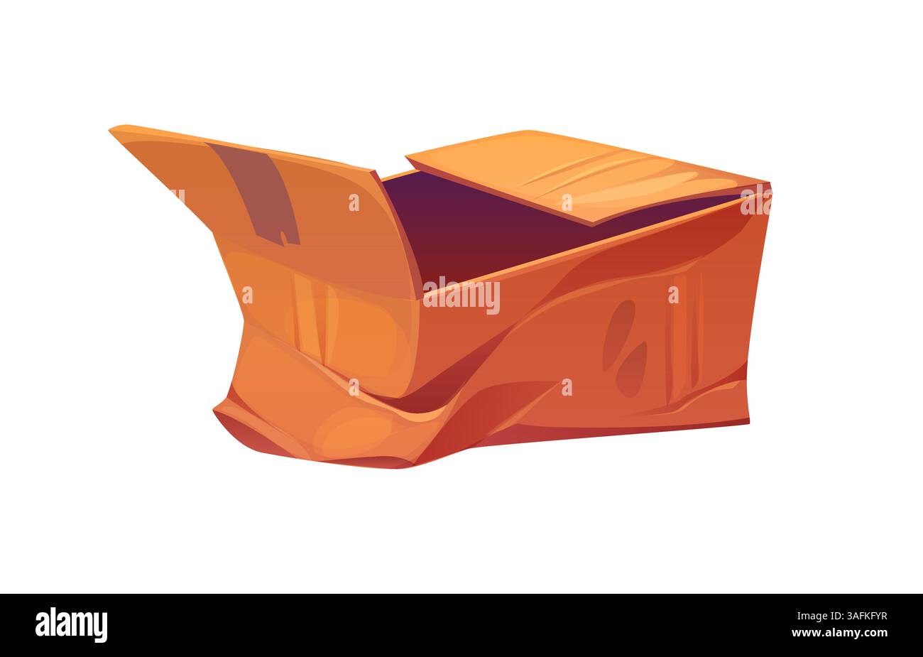 Damaged and ripped parcel cardboard box cartoon. Destroyed crumpled ...