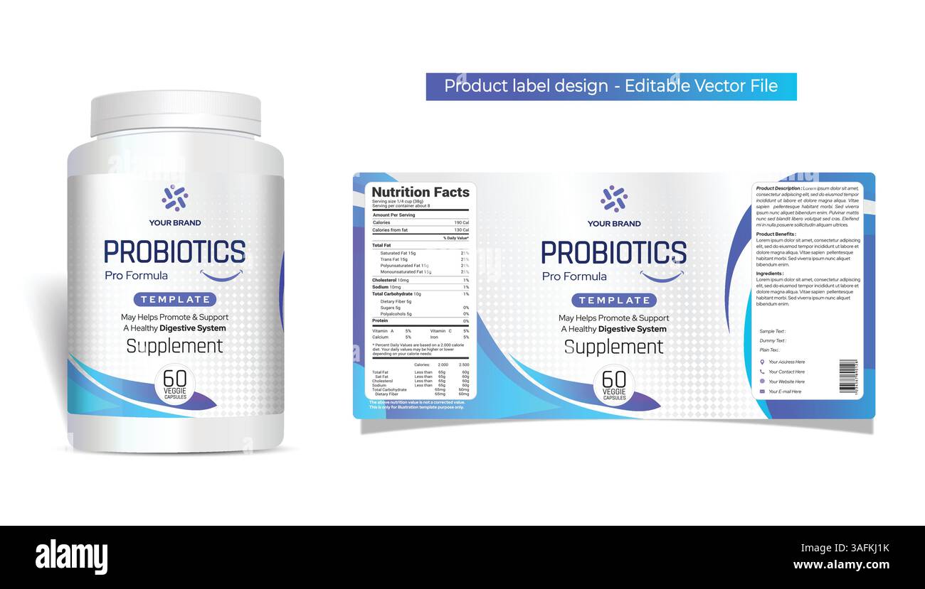 Probiotic supplement label design, Probiotic logo product jar label ...