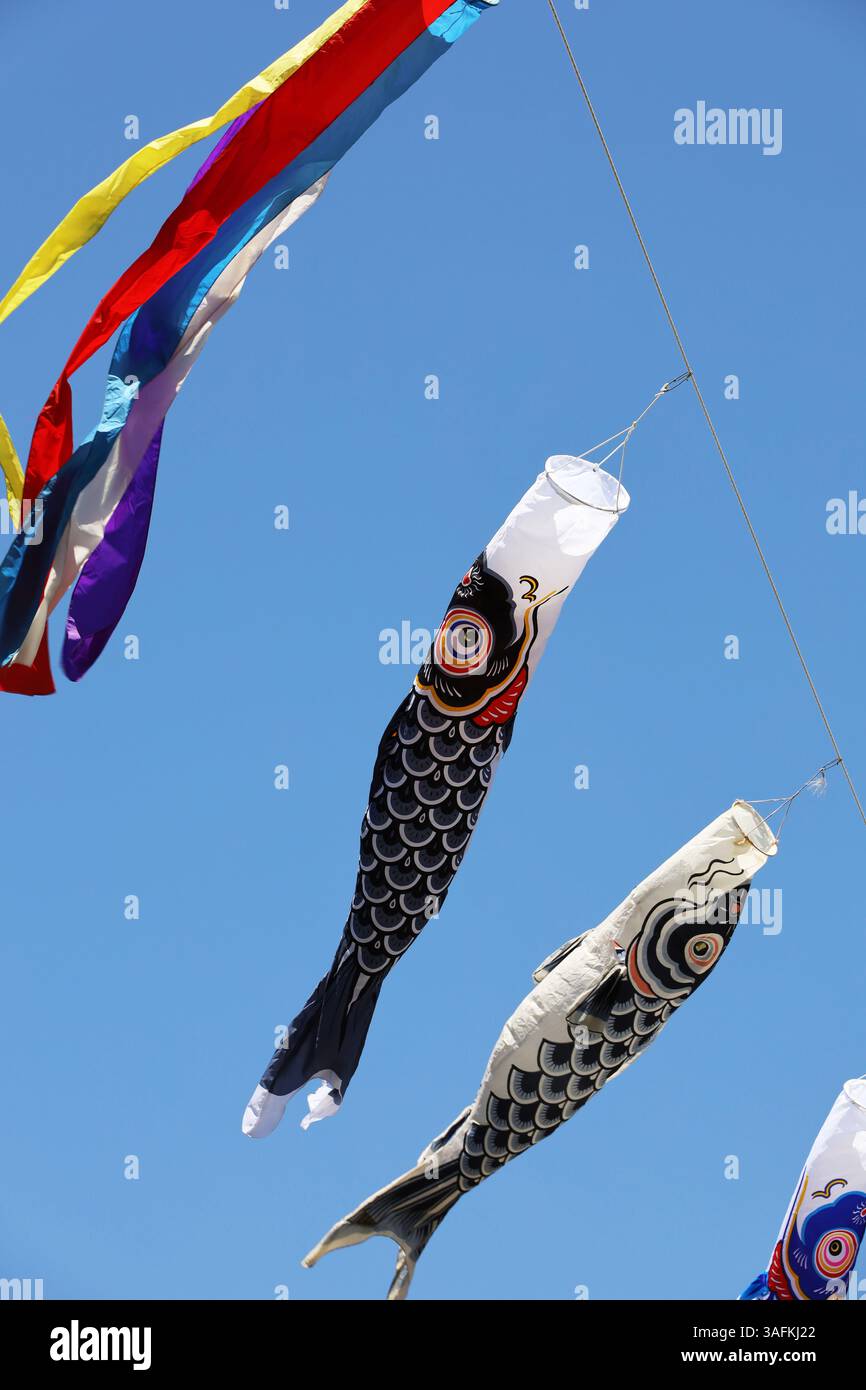 A blue clear sky and a Carp streamer swaying in the wind Stock Photo ...
