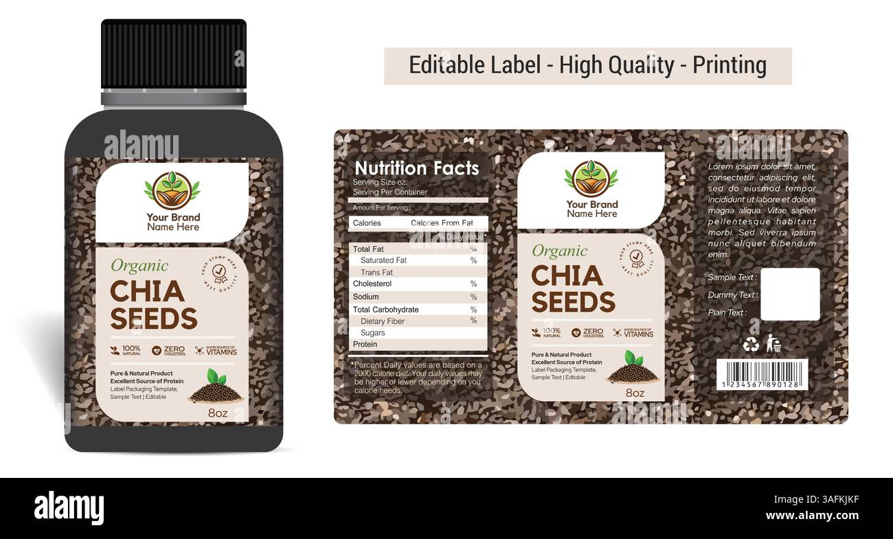 Chia seeds label design Chia seeds Salvia hispanica nutrition superfood ...
