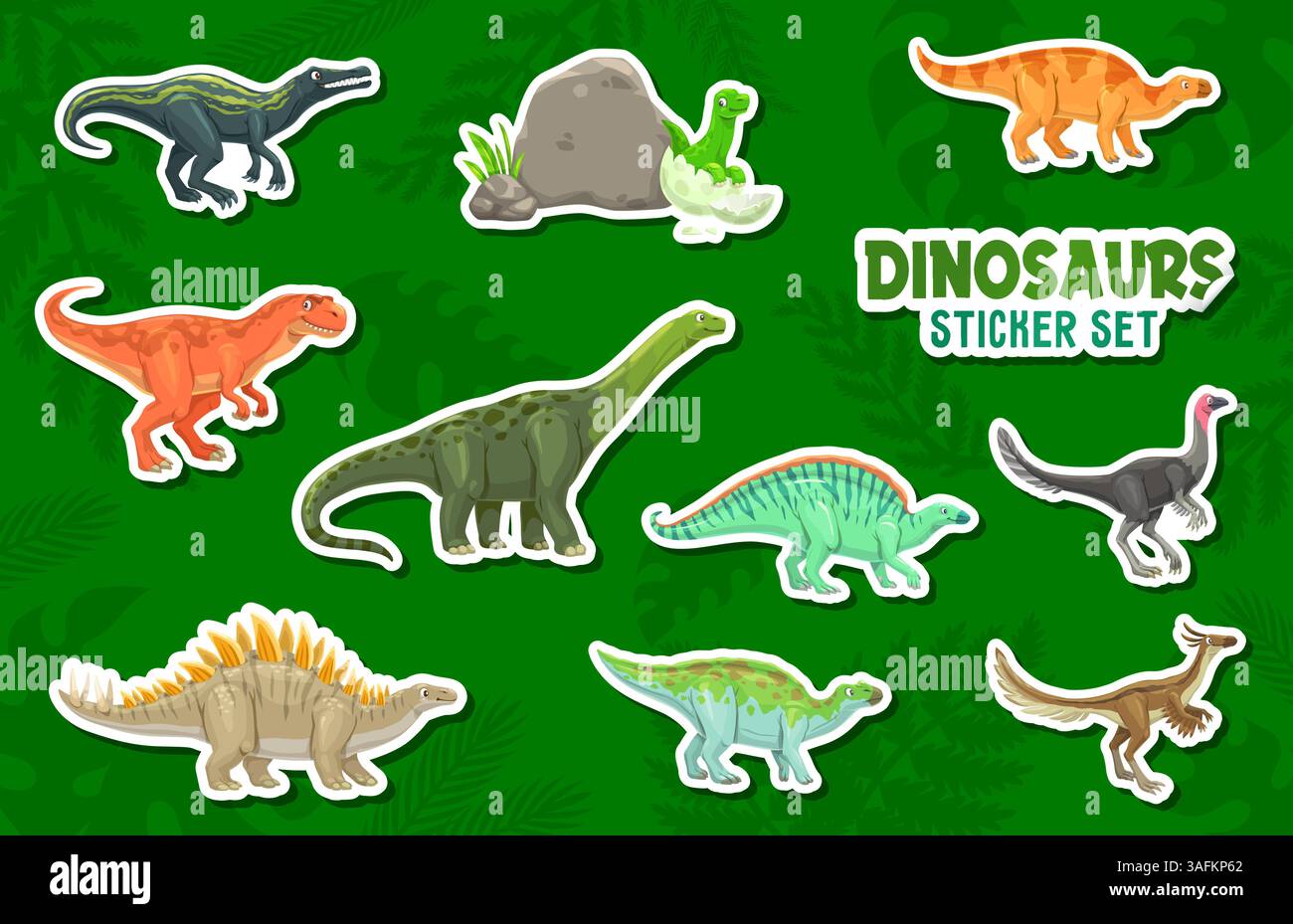 Stickers pack of prehistoric dinosaurs characters. Jurassic era extinct ...