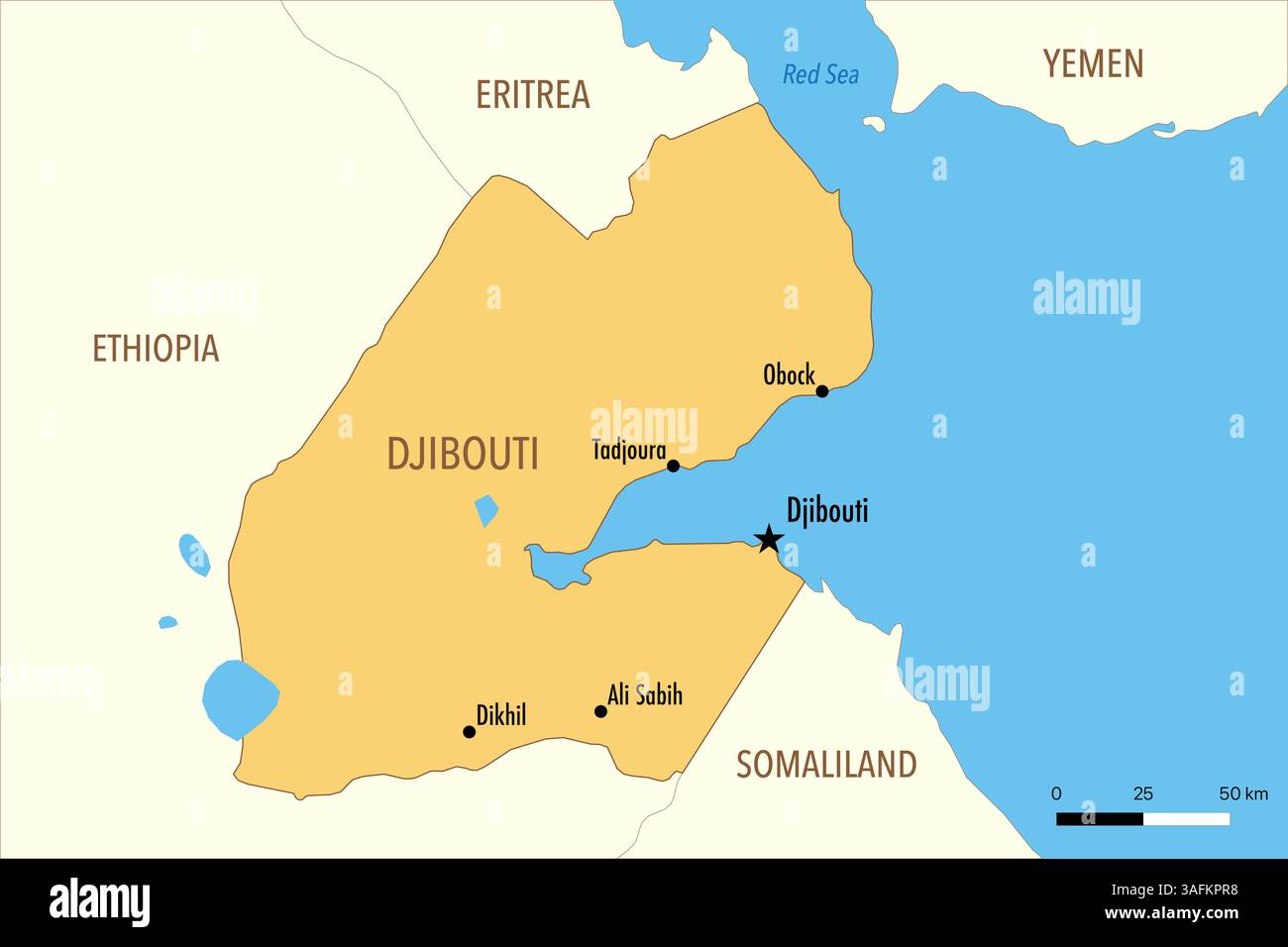 Map of Djibouti with Major Cities and Neighboring Countries Stock Photo ...
