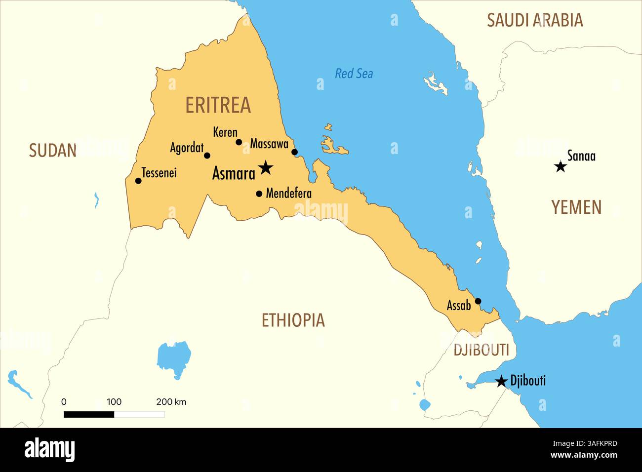 Map of Eritrea with Major Cities and Neighboring Countries Stock Photo - Alamy