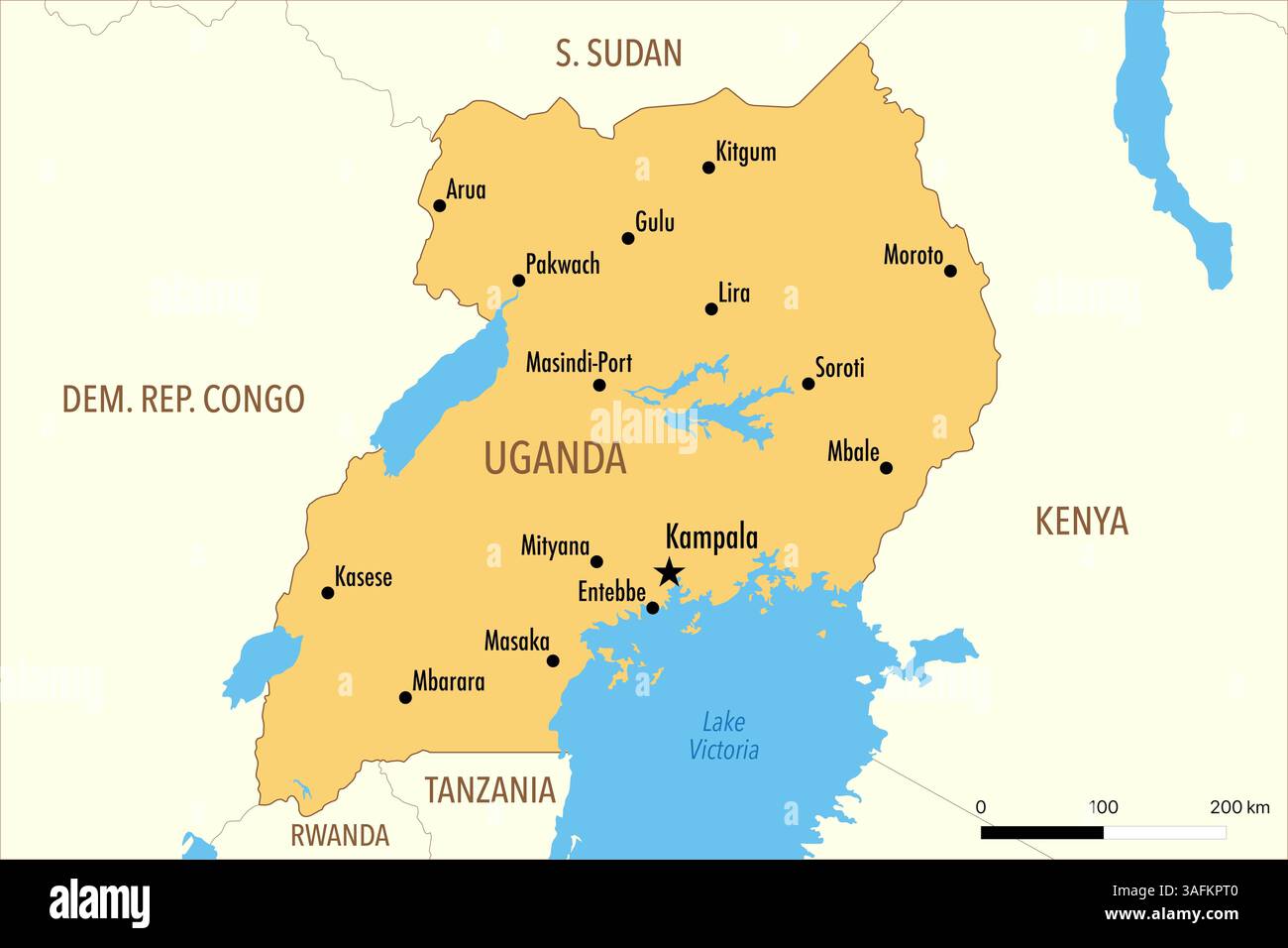Map of Uganda with Major Cities and Neighboring Countries Stock Photo - Alamy
