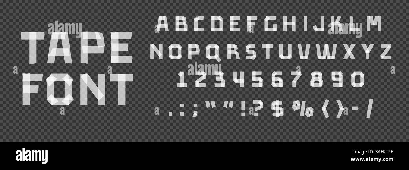 Sticky font, masking and duct tape typeface, adhesive sticker alphabet ...