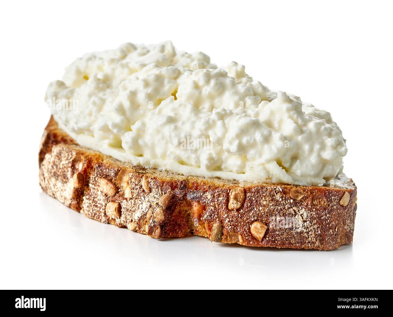 bread slice with cottage cheese isolated on white background Stock ...