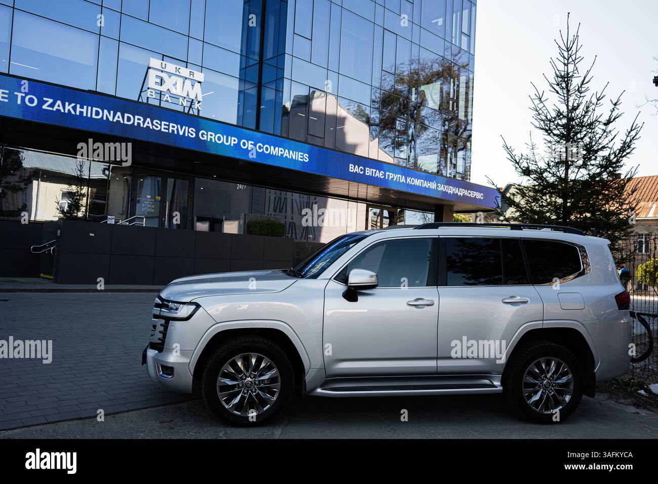 Lviv, Ukraine - April 06, 2025: A silver Toyota Land Cruiser 300 SUV ...