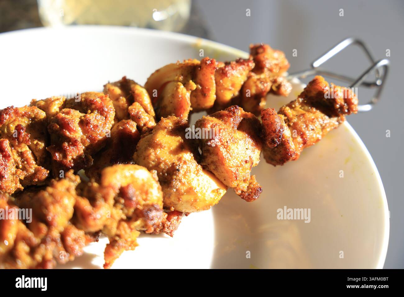 spanish style grilled pinchos chicken meat Stock Photo - Alamy