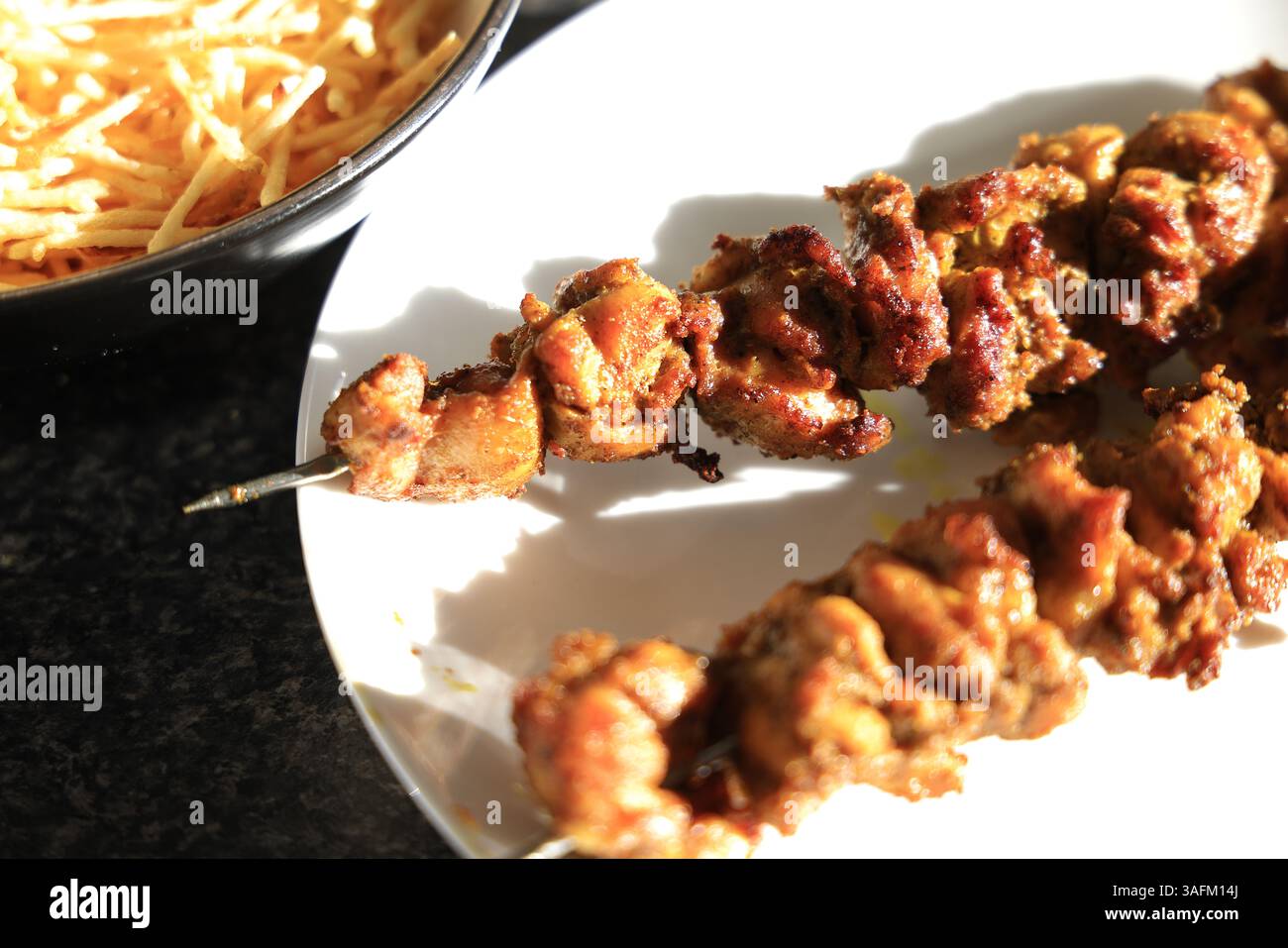 spanish style grilled pinchos chicken meat Stock Photo - Alamy