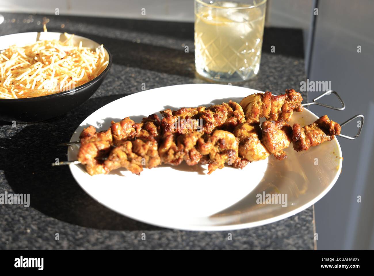 spanish style grilled pinchos chicken meat Stock Photo - Alamy