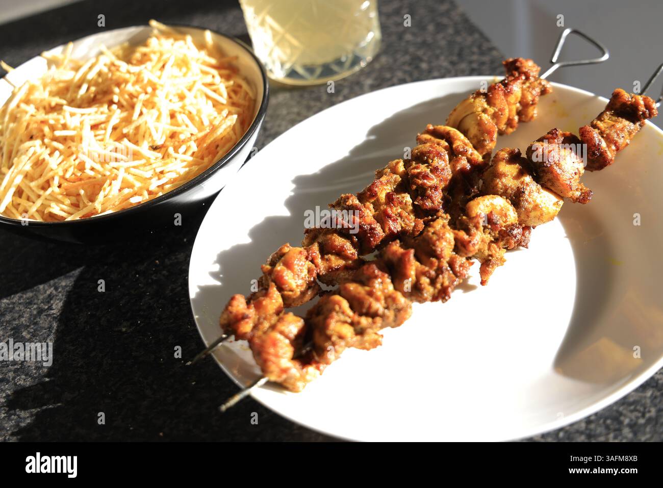 spanish style grilled pinchos chicken meat Stock Photo - Alamy