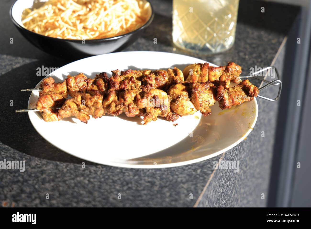 spanish style grilled pinchos chicken meat Stock Photo - Alamy