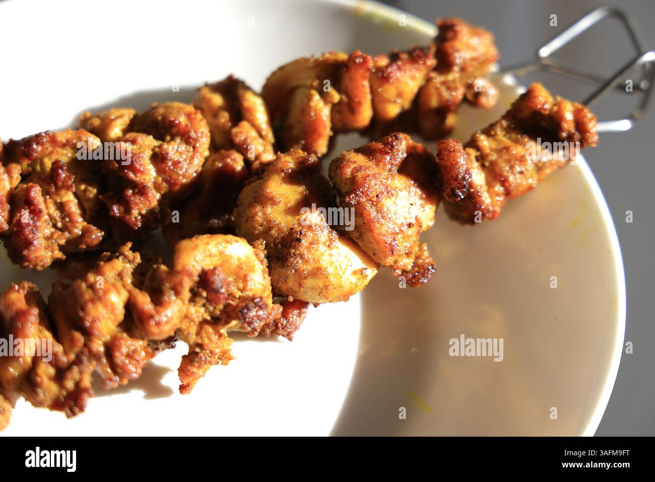 spanish style grilled pinchos chicken meat Stock Photo - Alamy