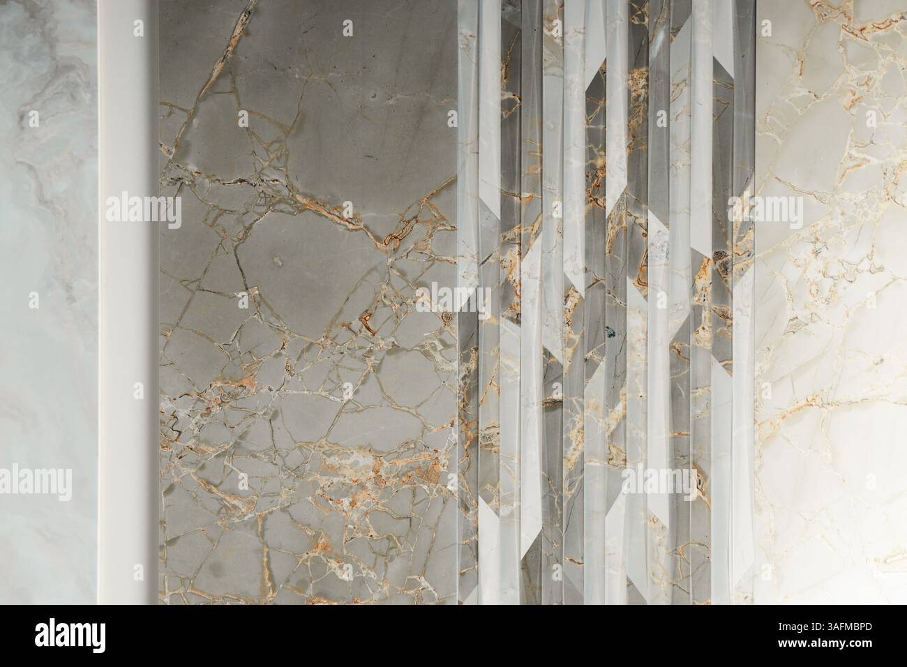 Samples of tiles with different patterns on display in store Stock ...