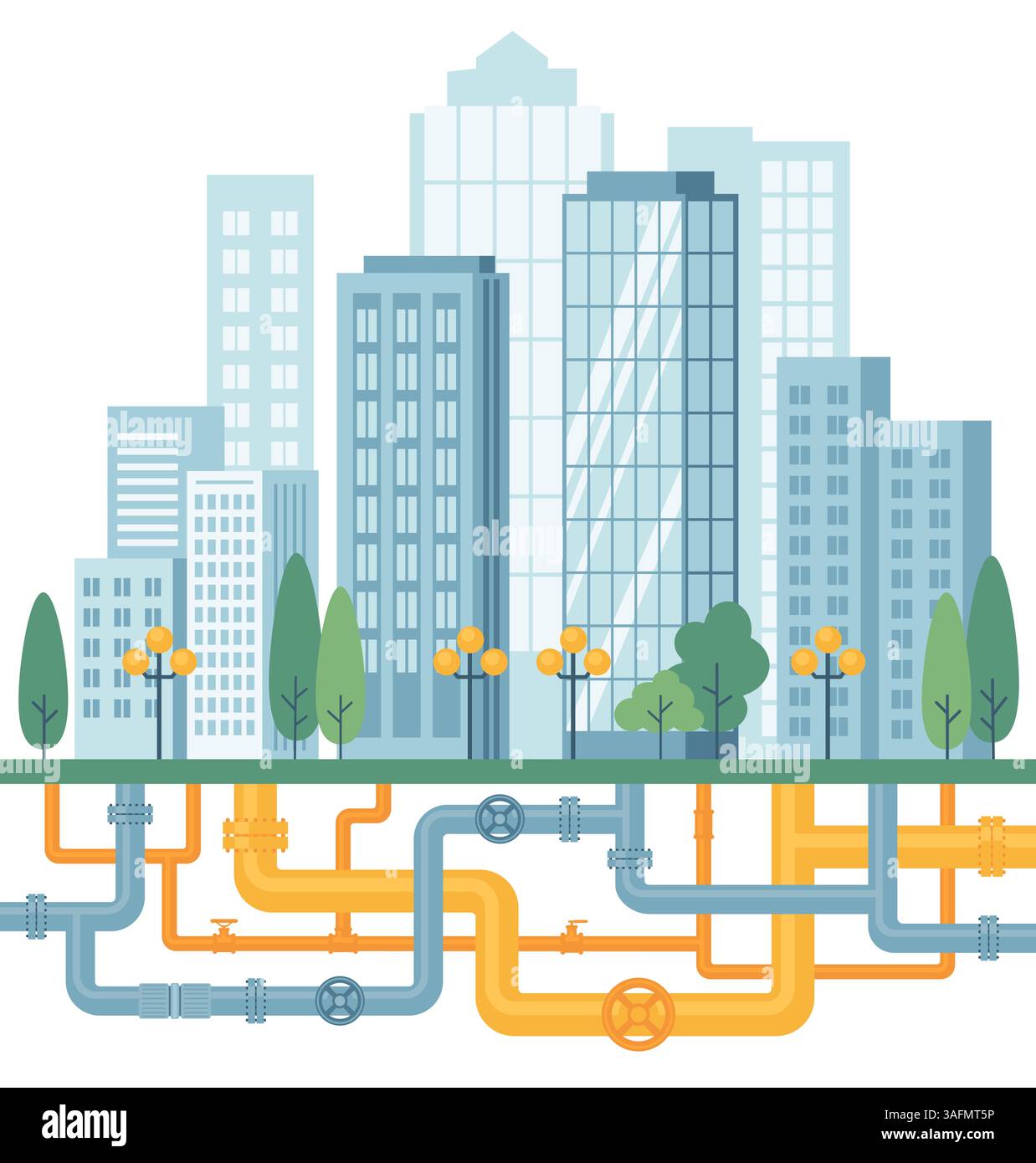 Underground pipelines. City engineering network. Gas pipes, water ...