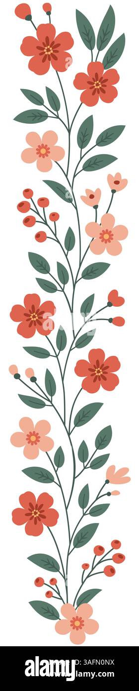Vertical border with spring flowers. Flowers decor in flat design style ...