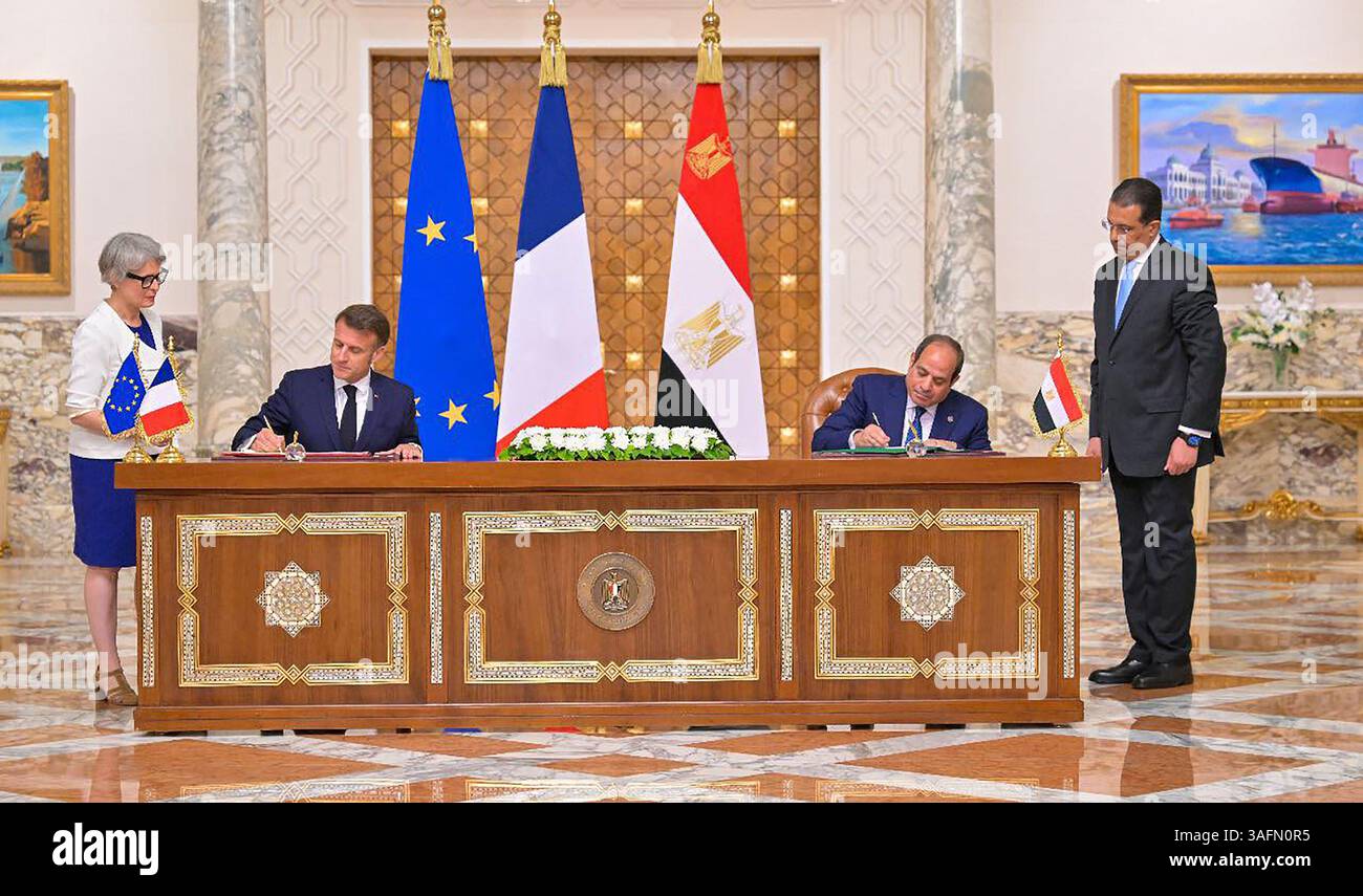 Cairo, Egypt. 07th Apr, 2025. French President Emmanuel Macron and ...