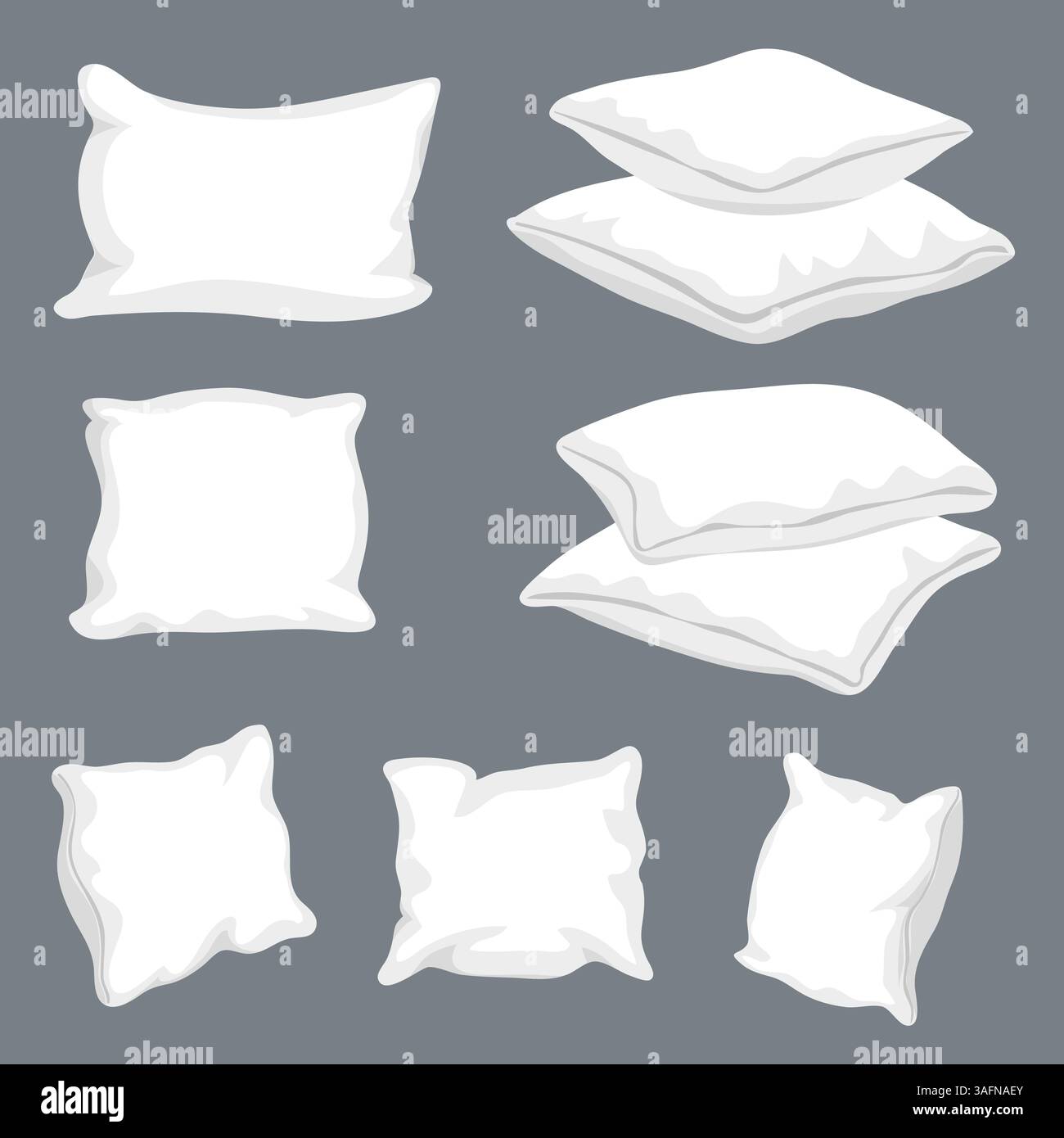 Set of white Pillows in flat cartoon style. Bed sleep cushions. Vector ...