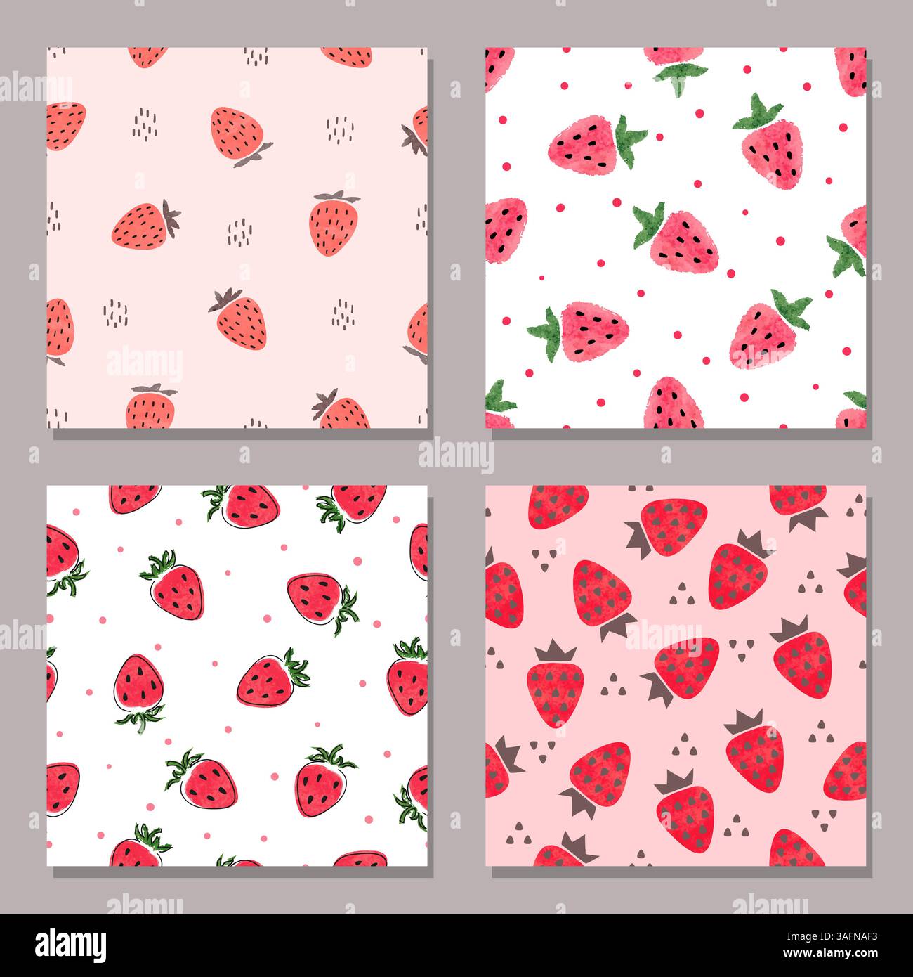Strawberry seamless patterns. Set of vector backgrounds. Collection of ...