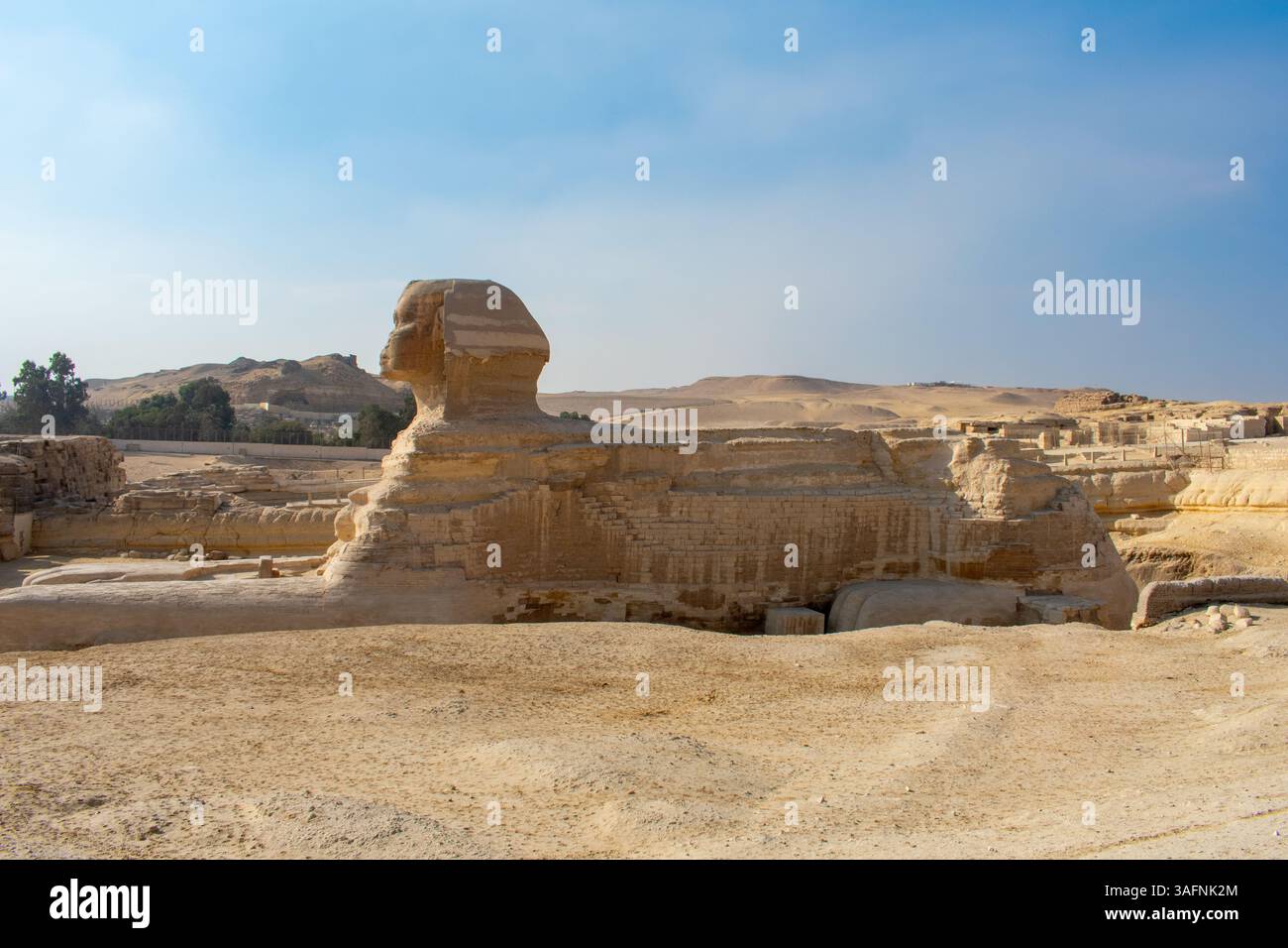 Great Sphinx and Great Pyramid of Cheops, Cairo, Egypt. Ancient statue ...