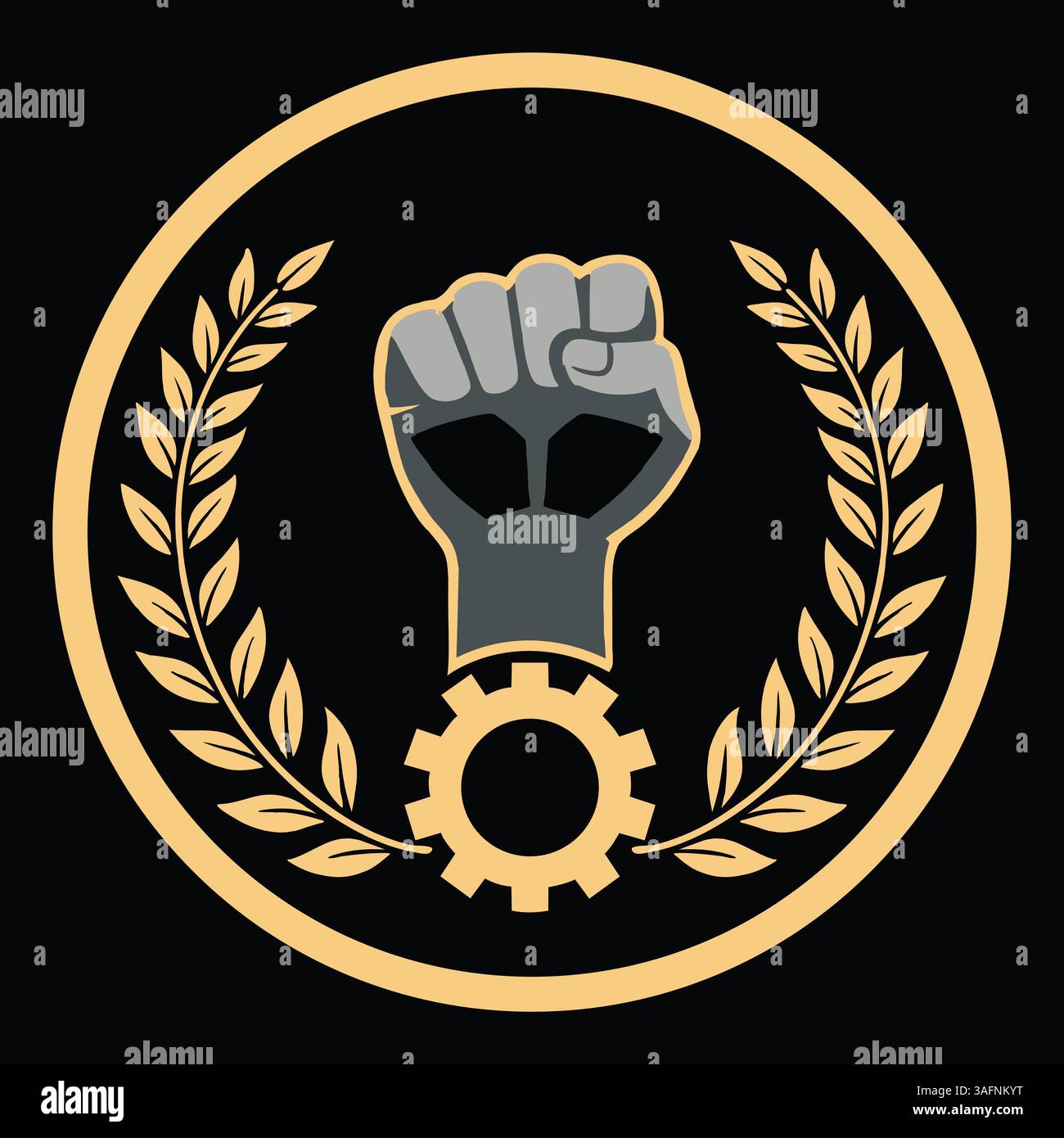 A powerful emblem featuring a raised fist in gray, symbolizing strength ...