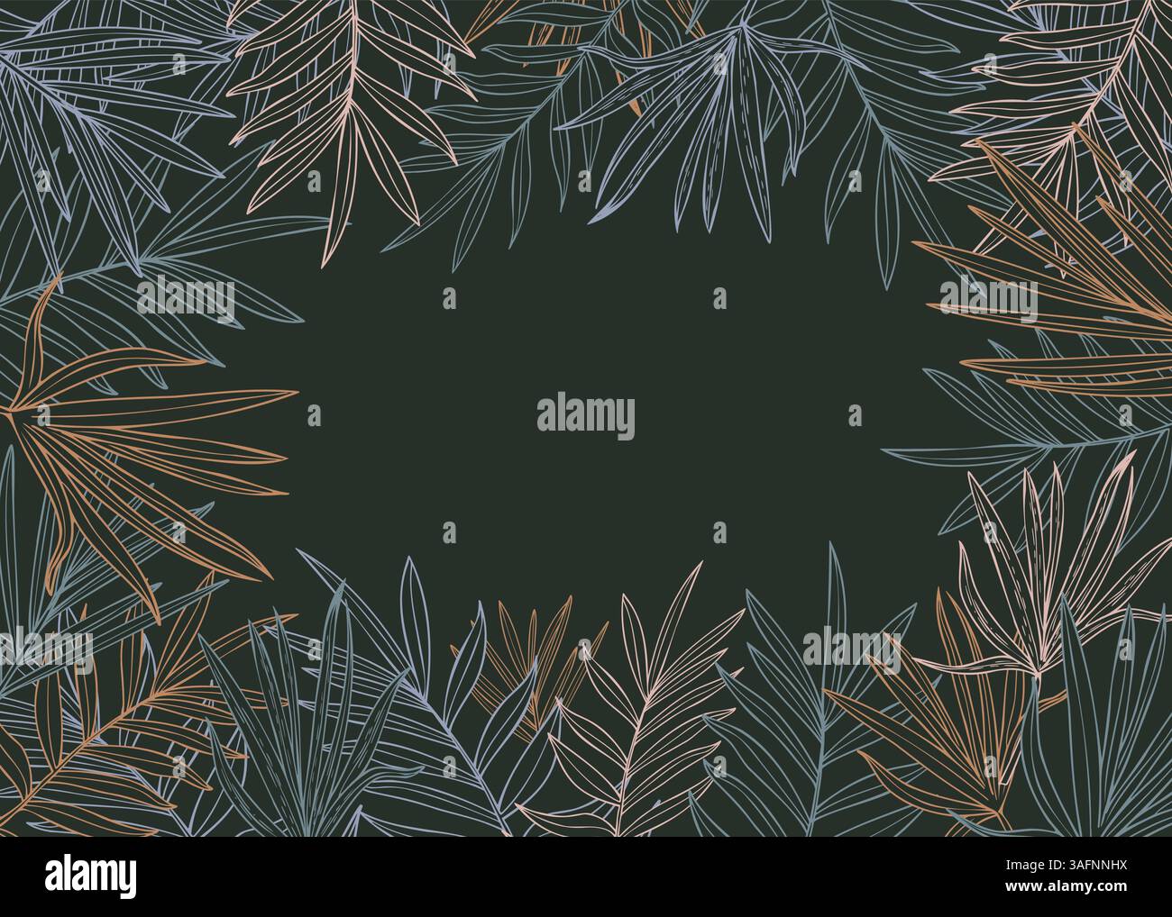 Vector colored dypsis, areca palm or Cycas leaves horizontal rectangle ...