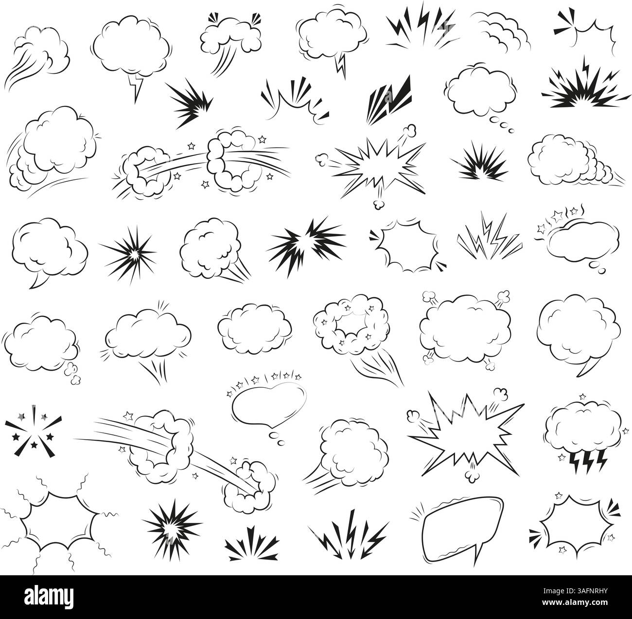 Boom, smoke effects and explosion elements vector. Comic-style zap, bam ...