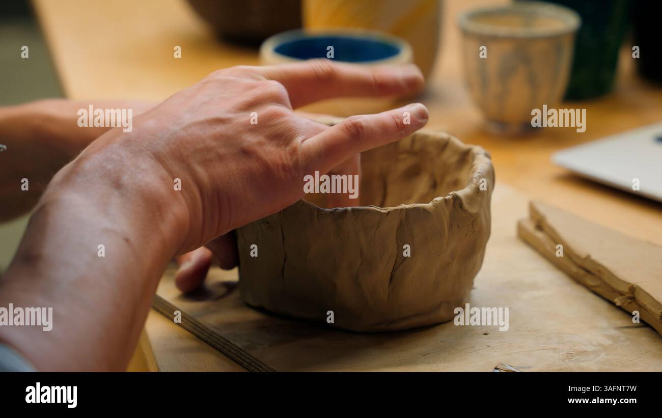Human hands unrecognizable man guy male potter sculptor craftsman art ...