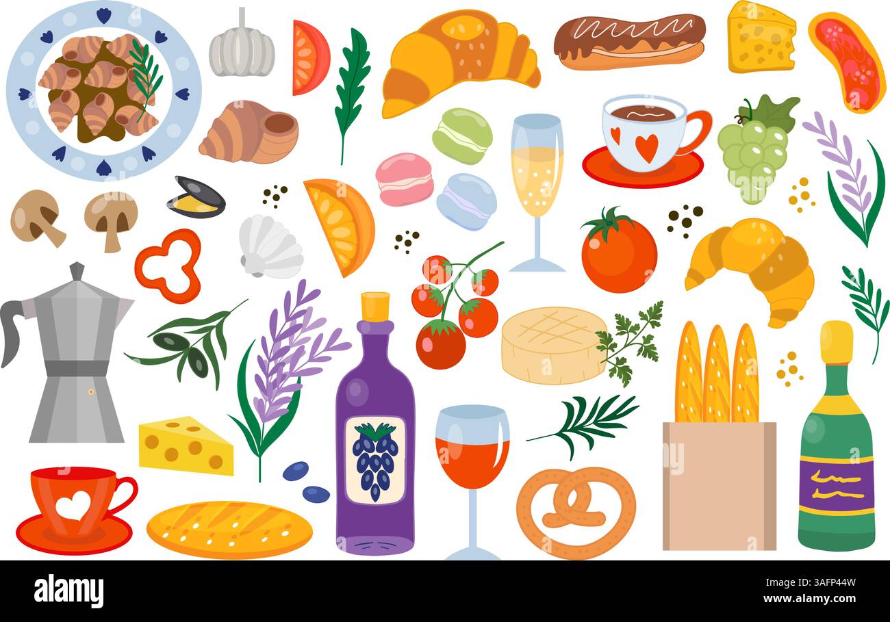 Set of French cuisine. National food of France, traditional french ...