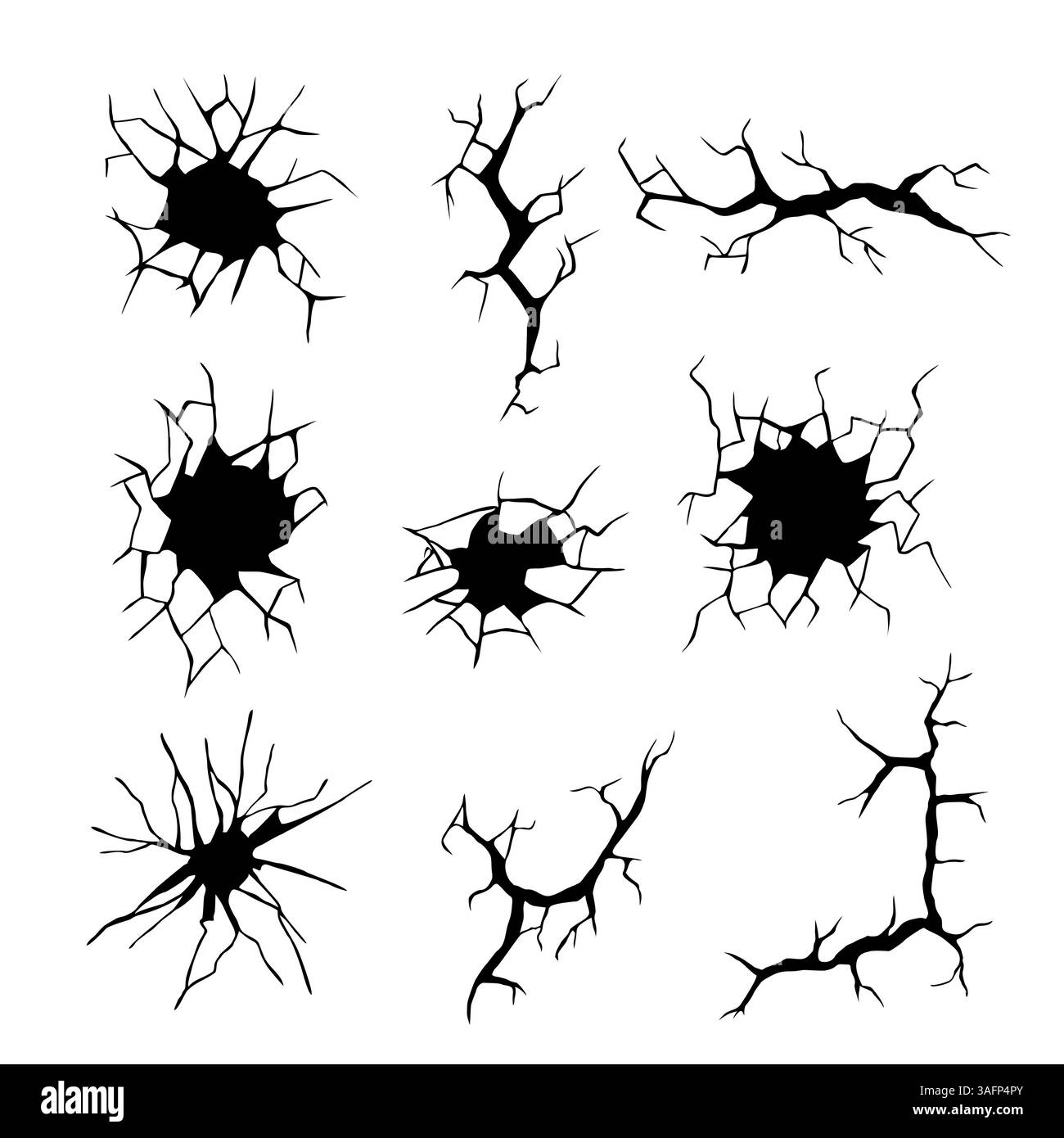 Set of black cracked hole designs on a white background Stock Vector ...