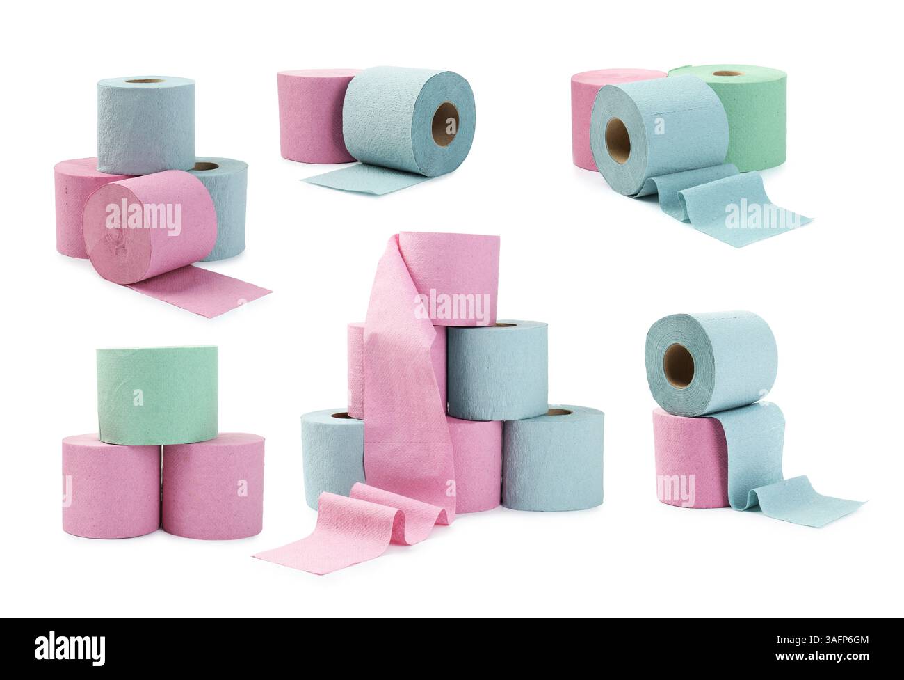 Colorful toilet paper rolls isolated on white, set Stock Photo - Alamy