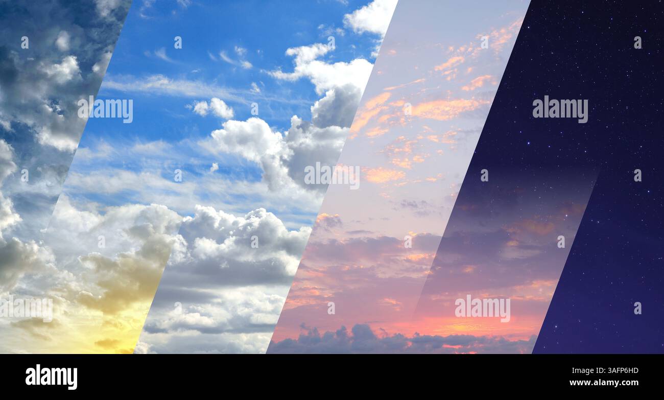 Beautiful sky at different times of day. Sunset, sunrise, night ...